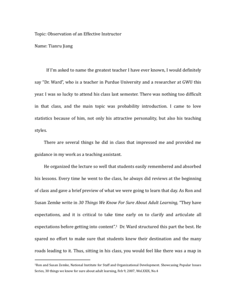 Observation of an Effective Teacher