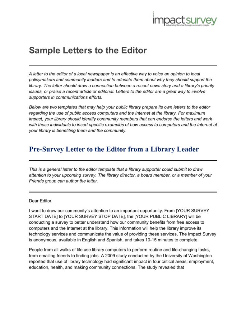 Sample Letters To The Editor