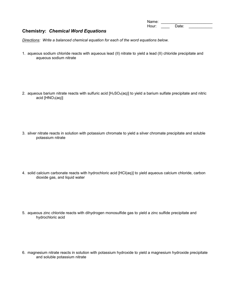Chemistry Chemical Word Equations Chemistry Chemical Word Equations