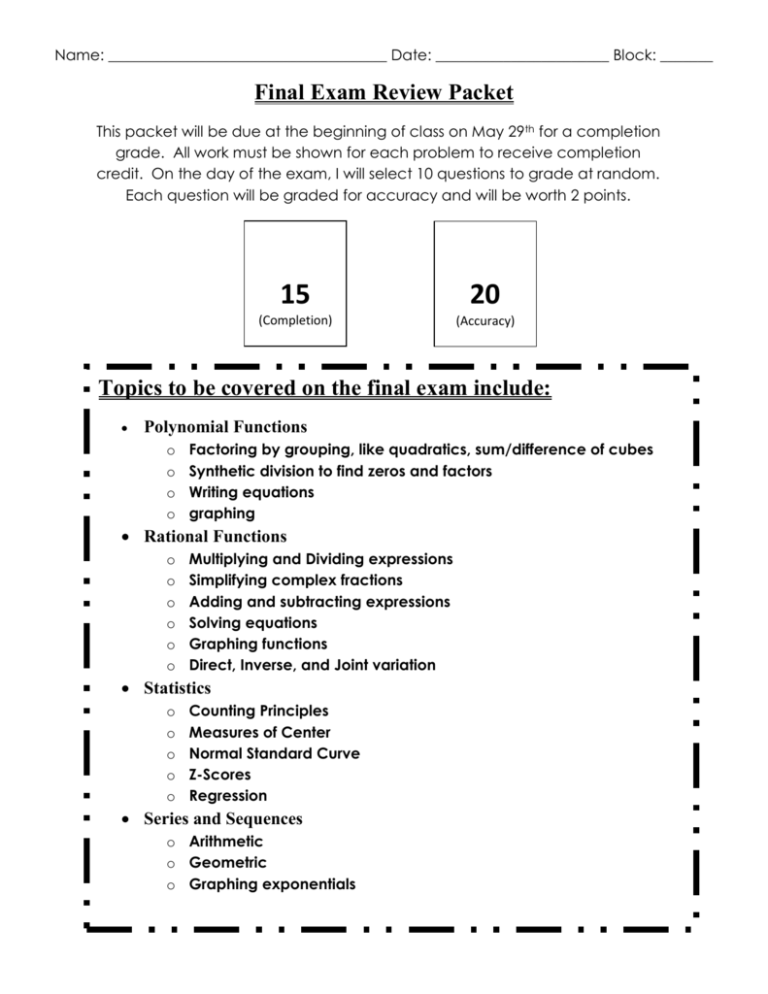 Final Exam Review Packet