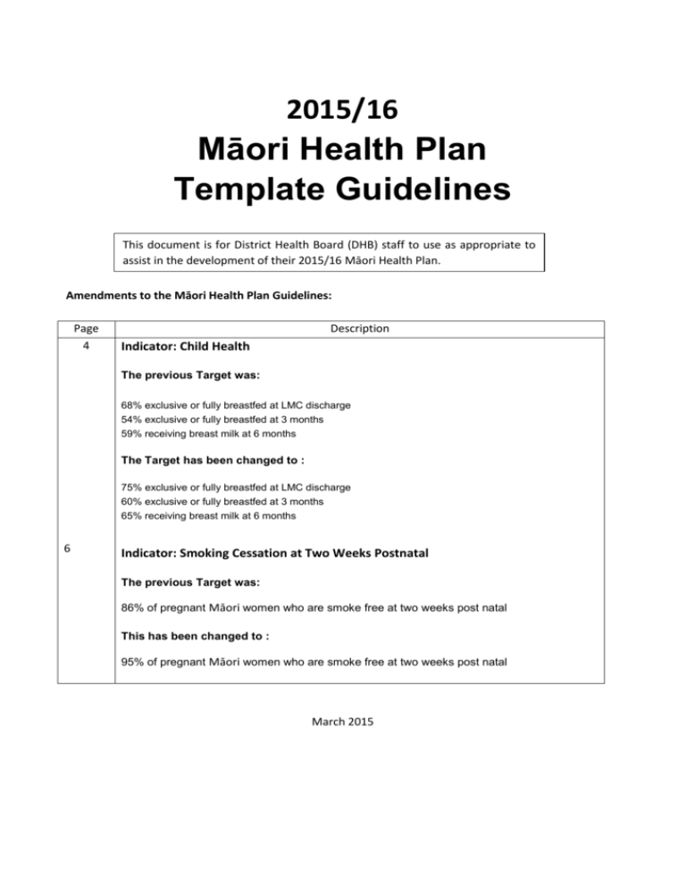 Māori Health Plan Template Guidelines 2015/16