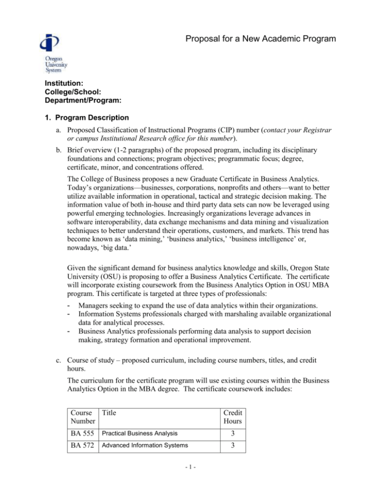 Proposal for a New Academic Program