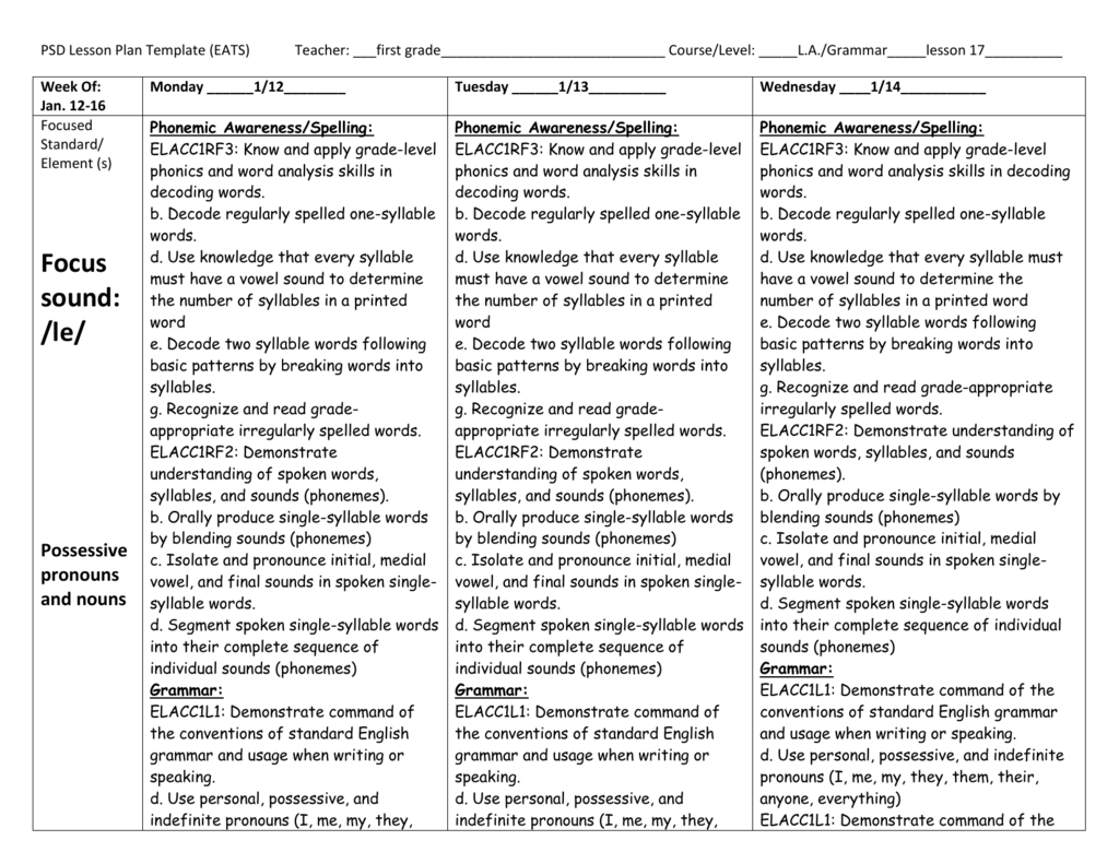 Lesson 17 Grammar Lesson Plan