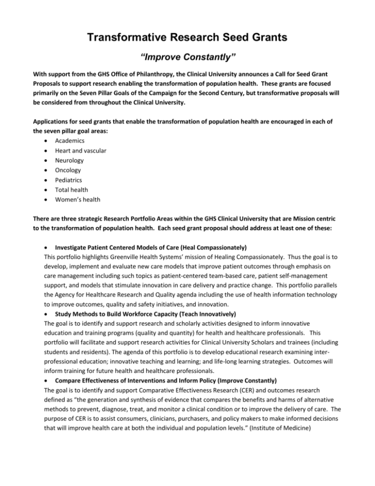 Transformative Research Seed Grants “Improve