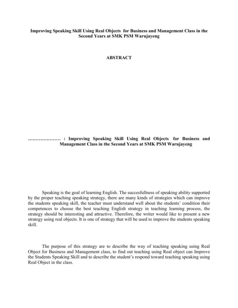 Improving Speaking Skill Using Real Objects For Business And Improving Speaking Skill Using Real Objects For Business And
