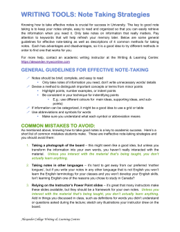 Lesson Plan for Note Taking