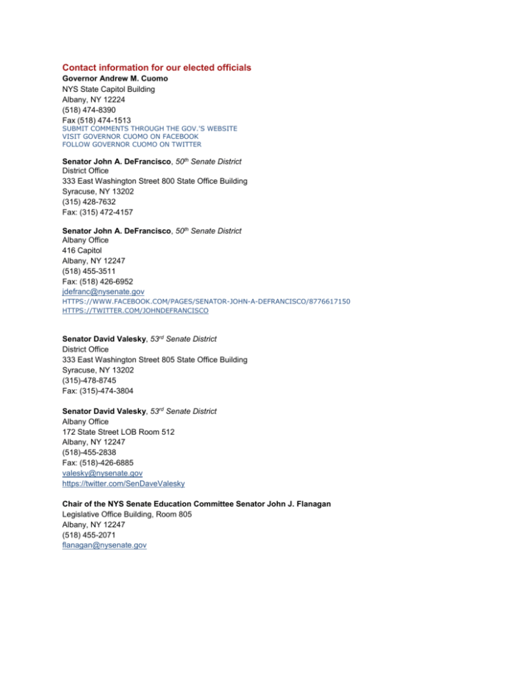 Contact information for our elected officials