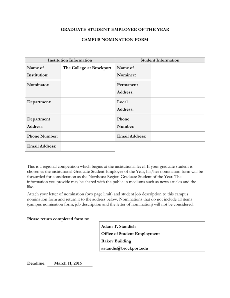 Graduate Student Employee Of The Year Nomination Form