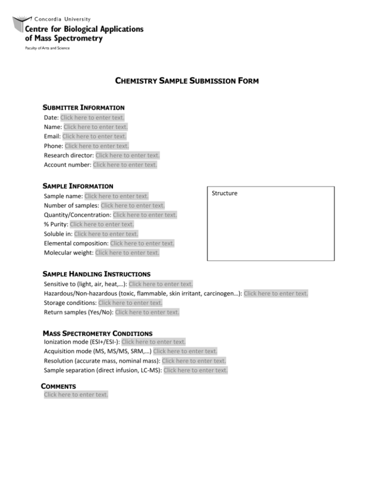 Chemistry Sample Submission Form