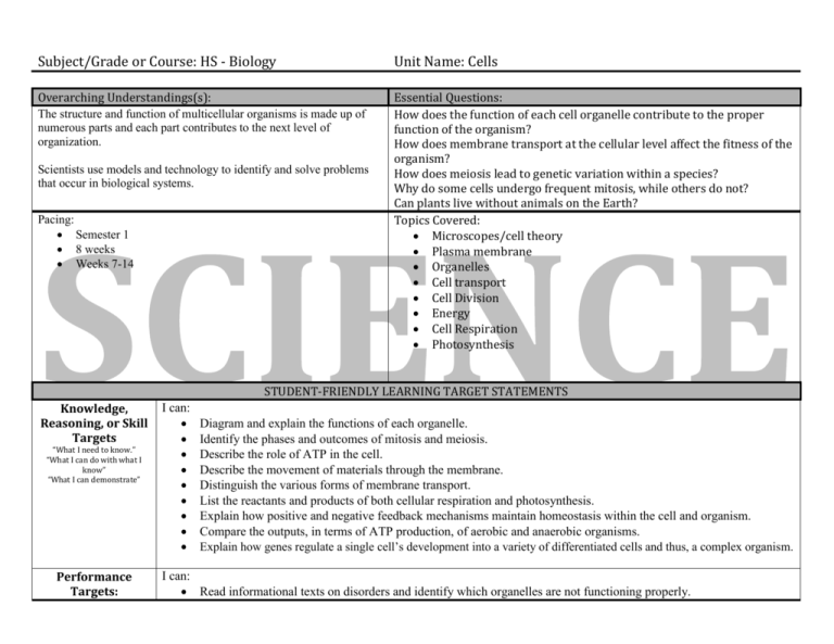 SCIENCE Subject Grade Or Course HS SCIENCE Subject Grade Or Course HS
