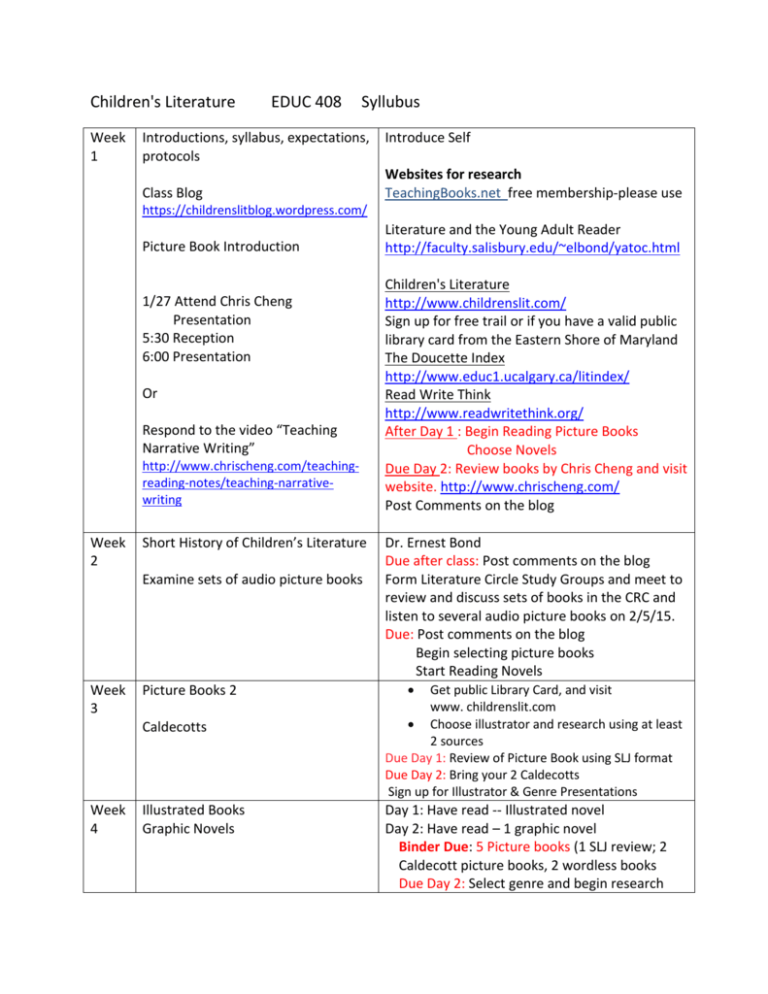 Childrens Lit Course Syllabus Spring 2015 Childrens Lit Course Syllabus Spring 2015