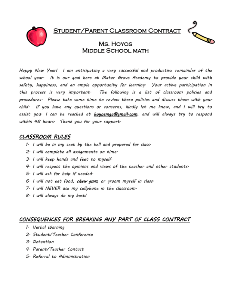 Student Parent Classroom Contract