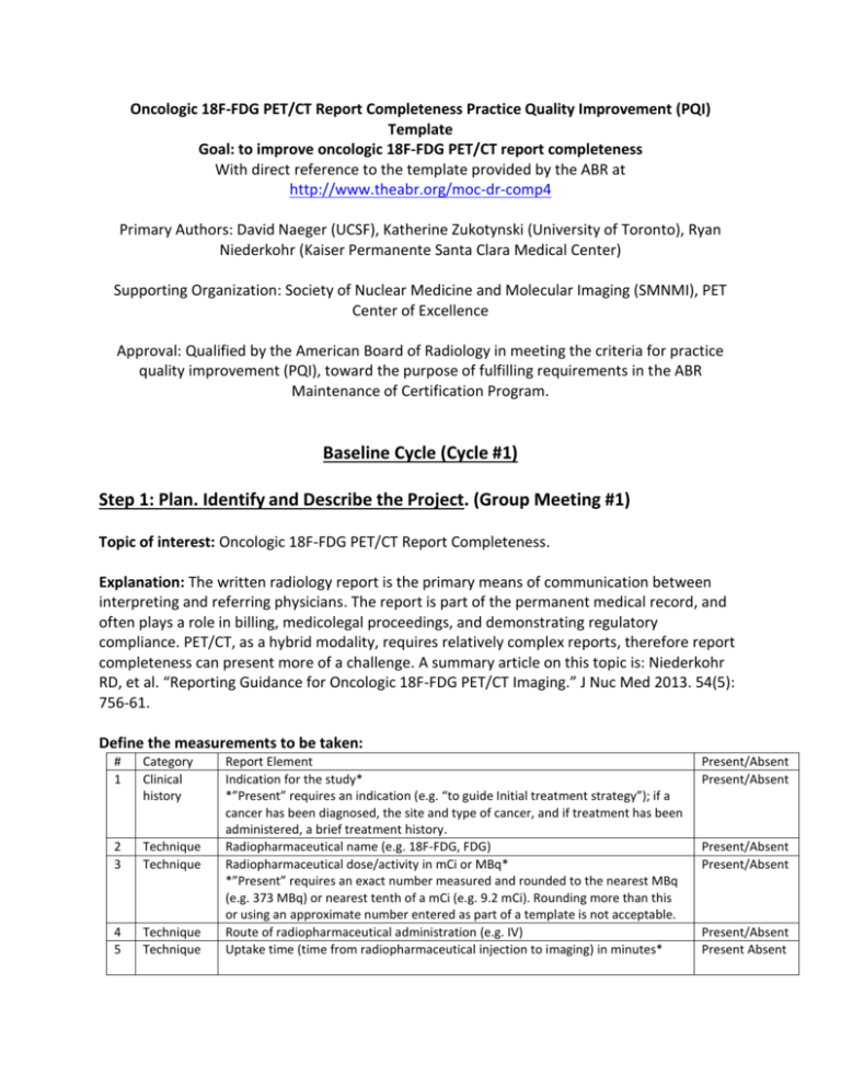 PET CT Report Compliance Template