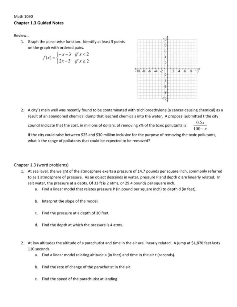 Math 1090 Chapter 1 3 Guided Notes Review Graph The Piece