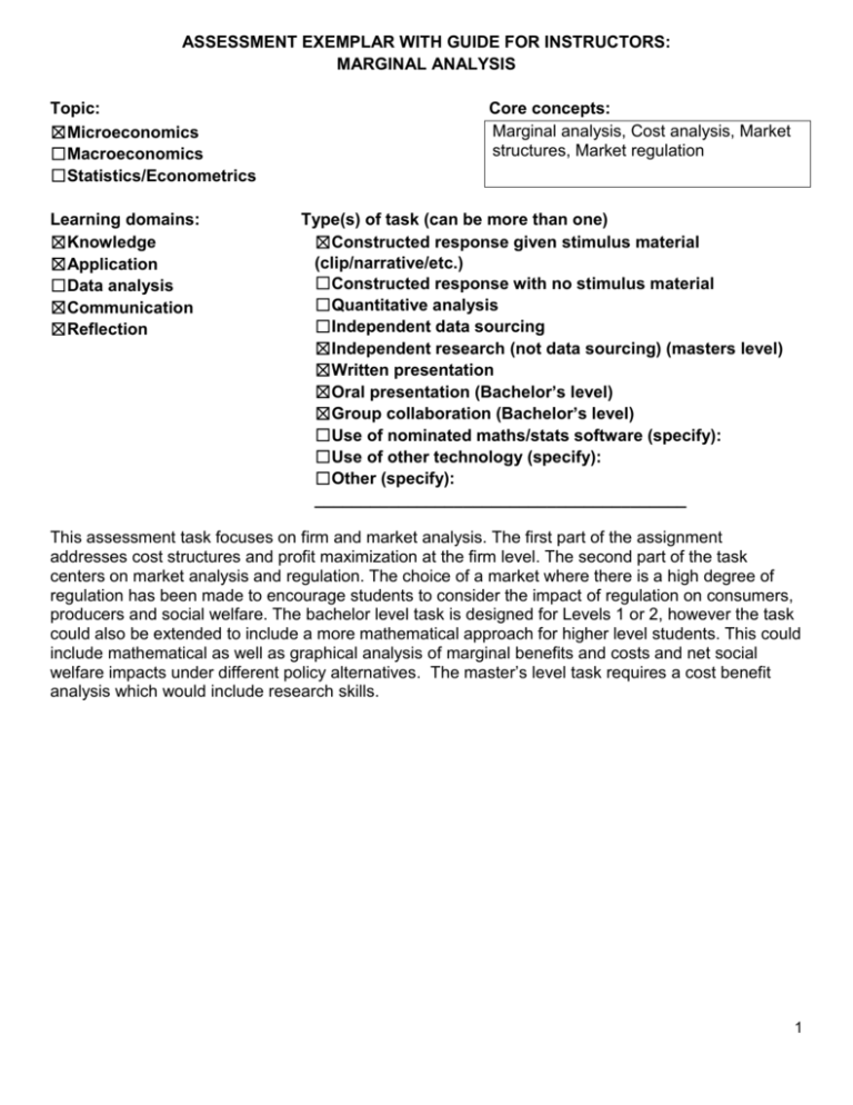 Marginal Analysis Economics Learning Standards