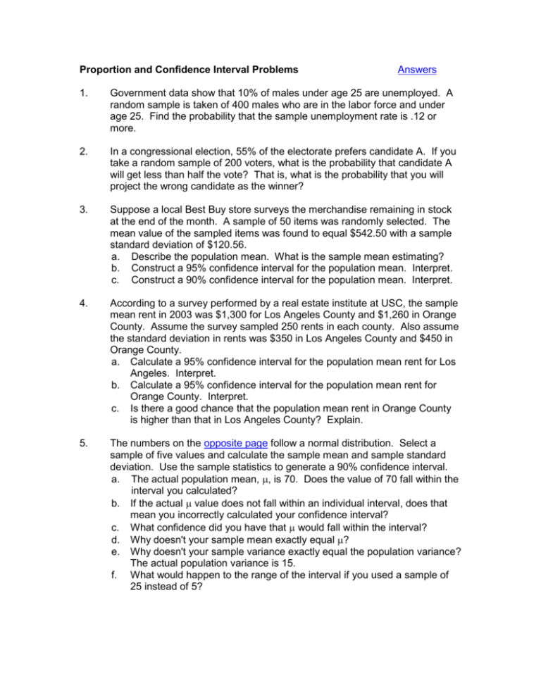 Proportion And Confidence Interval Problems