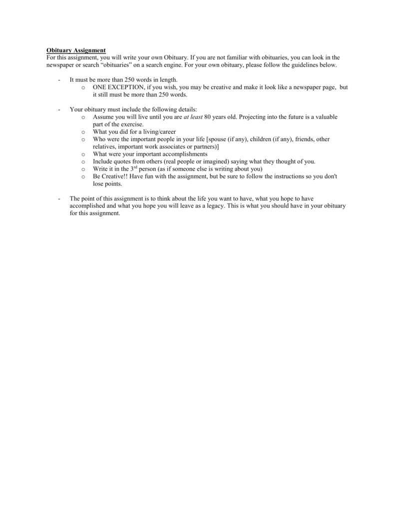 Create Your Own Obituary Template HQ Template Documents