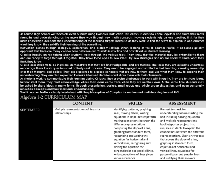Algebra 1 2 Curriculum Map C Algebra 1 2 Curriculum Map C