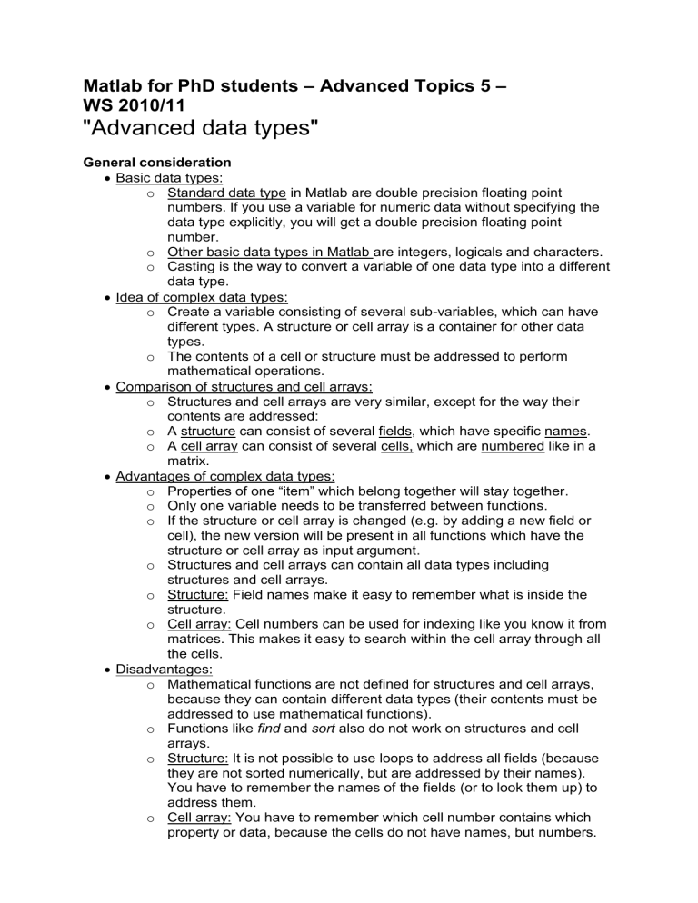 Matlab adv5 data types