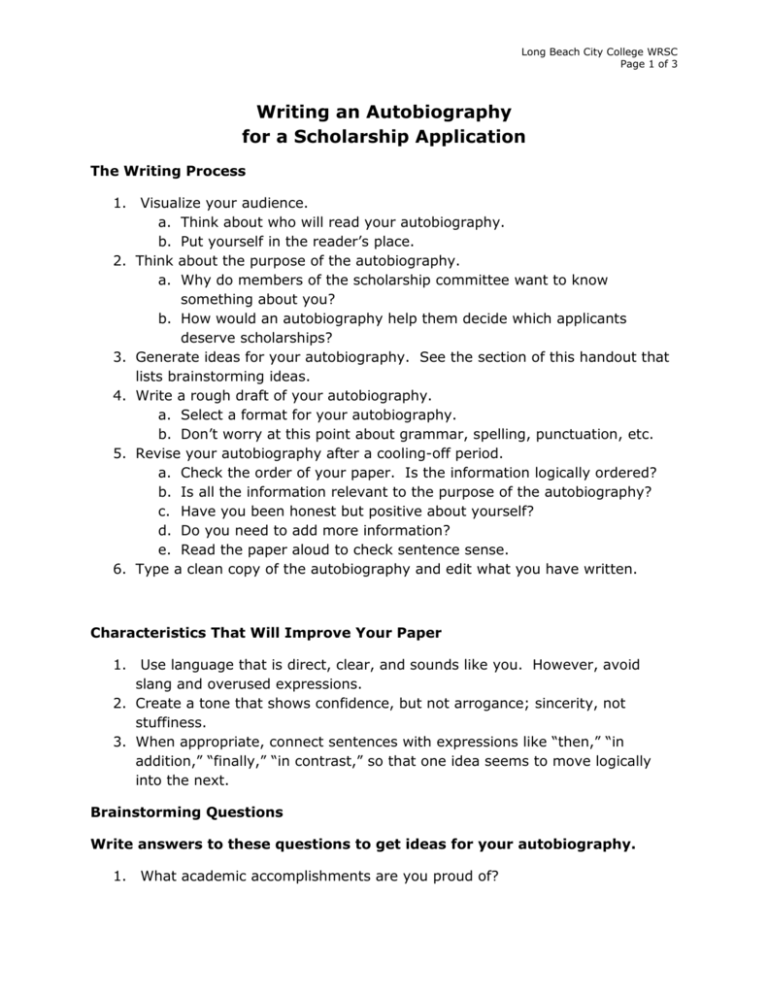 Writing An Autobiography For A Scholarship Application 1