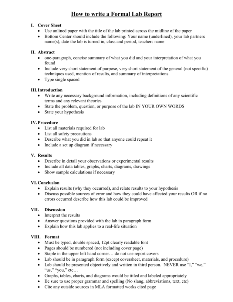 How To Write A Formal Lab Report