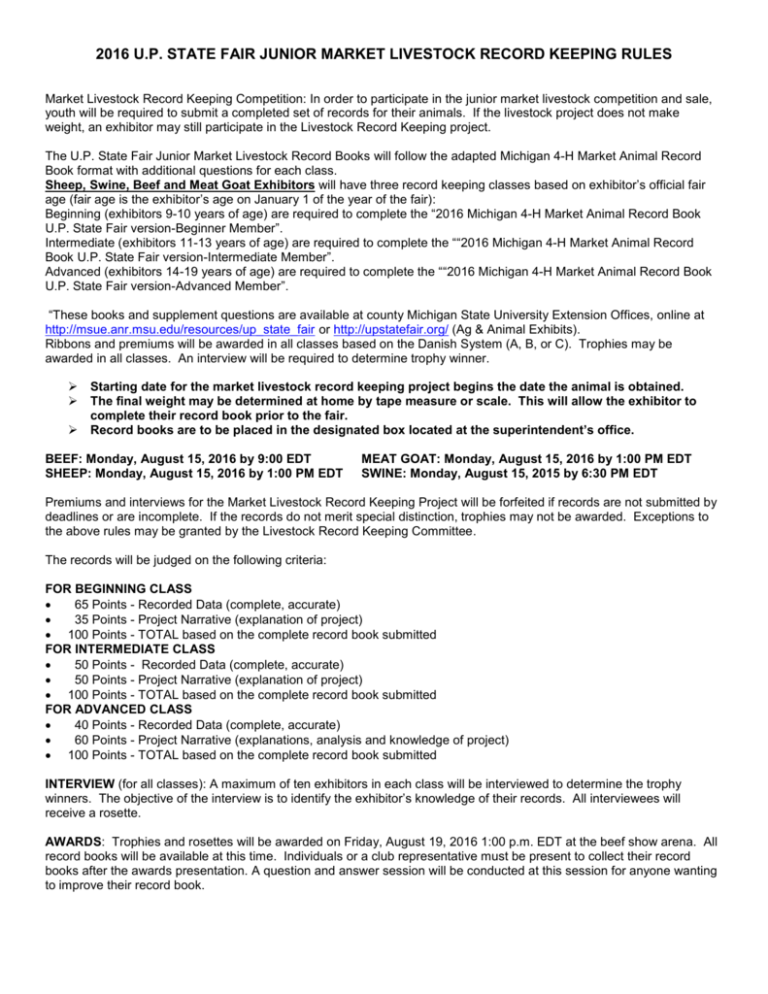 Market Livestock Record Keeping Rules Market Livestock Record Keeping Rules