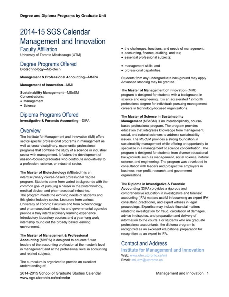 UofT Management & Innovation Graduate Programs