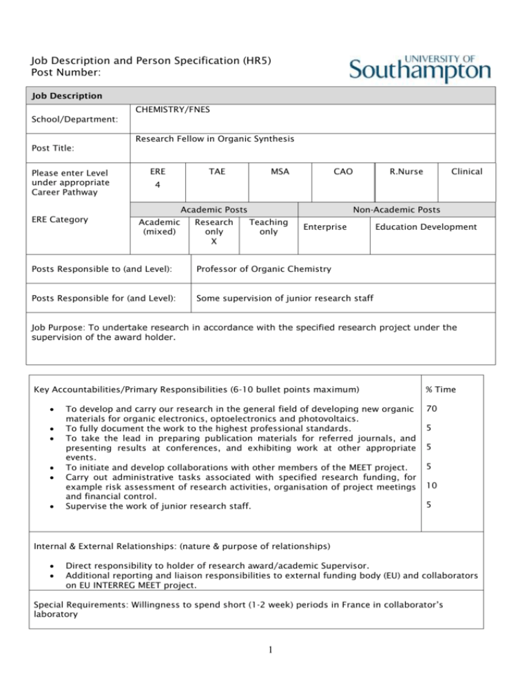 Job Description and Person Specification