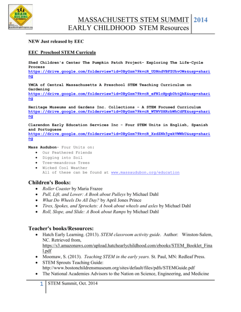 Childhood STEM Resource List From 2014 Massachusetts STEM Childhood STEM Resource List From 2014 Massachusetts STEM