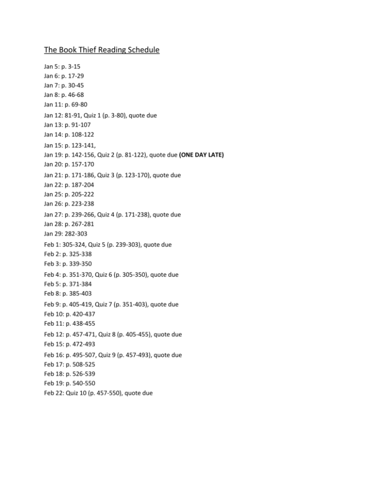 The Book Thief Reading Schedule