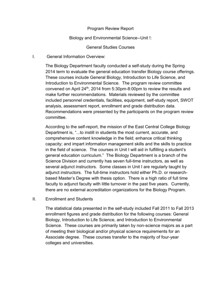 Program Review Report Biology and Environmental Science-