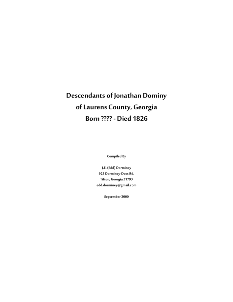 Microsoft Word South Georgia Dorminey Family Genealogy