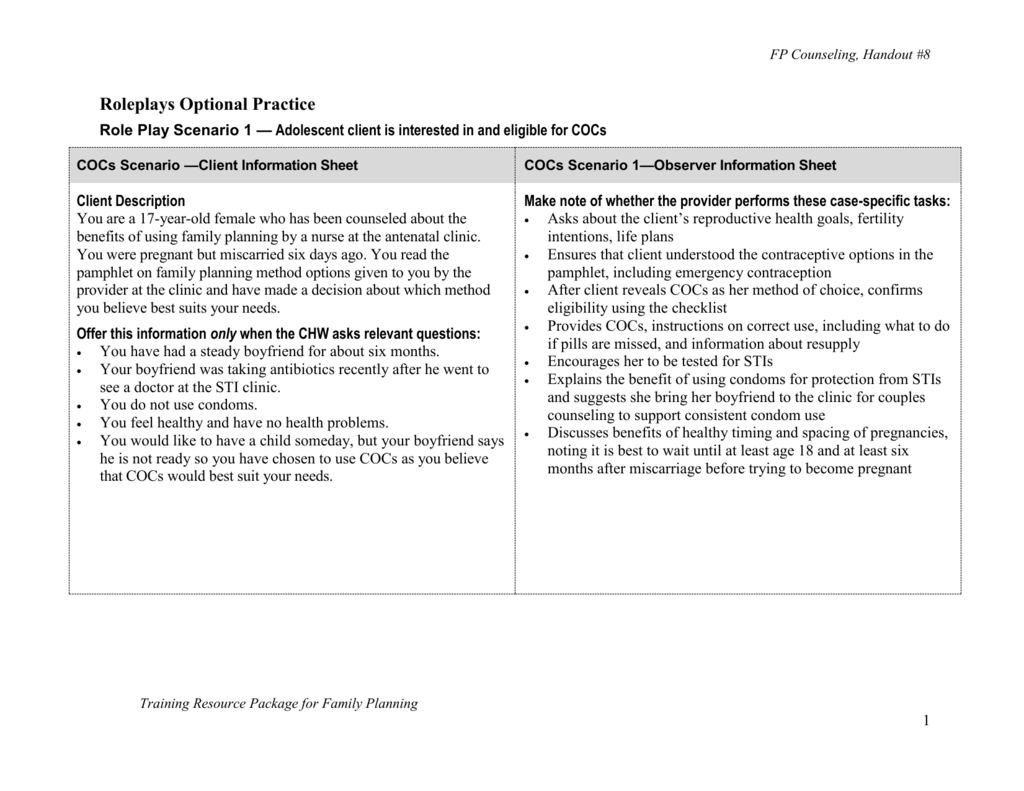 Role Plays Family Planning Counseling