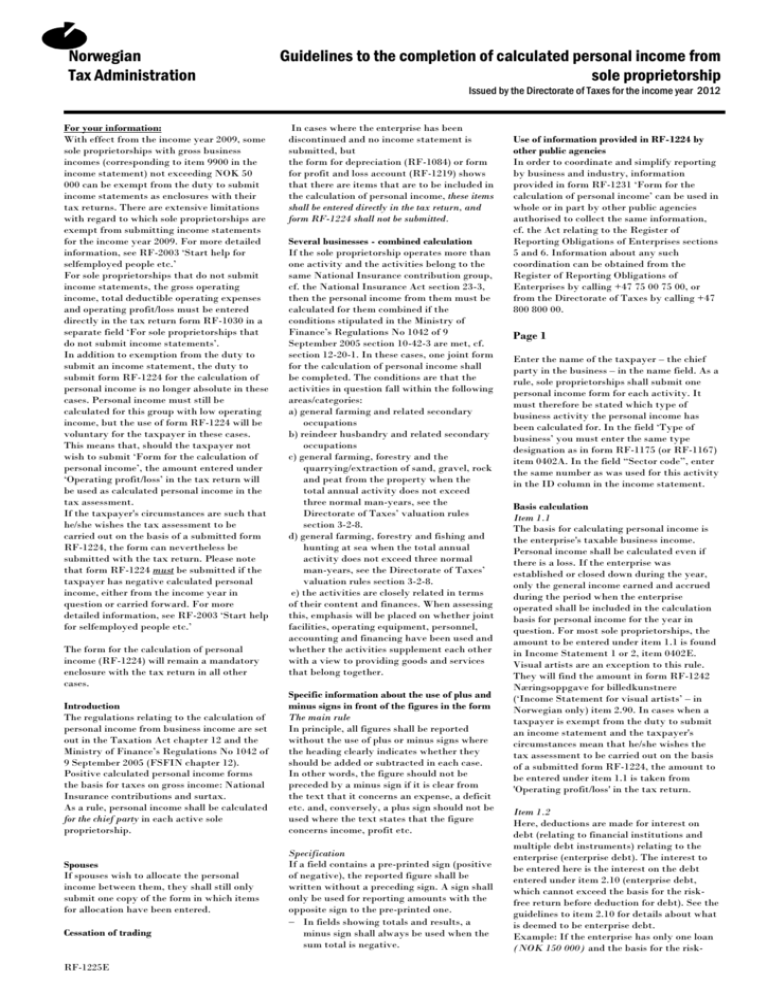 Norwegian Tax Administration Guidelines To The Completion Of Norwegian Tax Administration Guidelines To The Completion Of