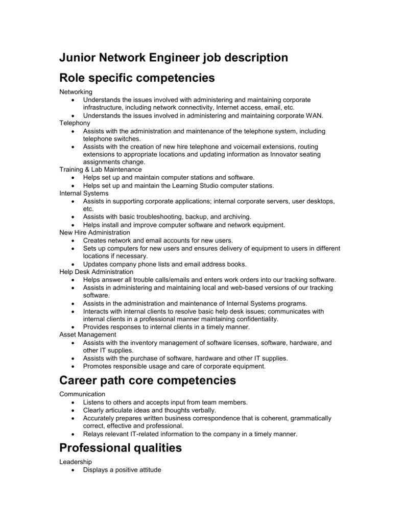 Junior Network Engineer Job Description