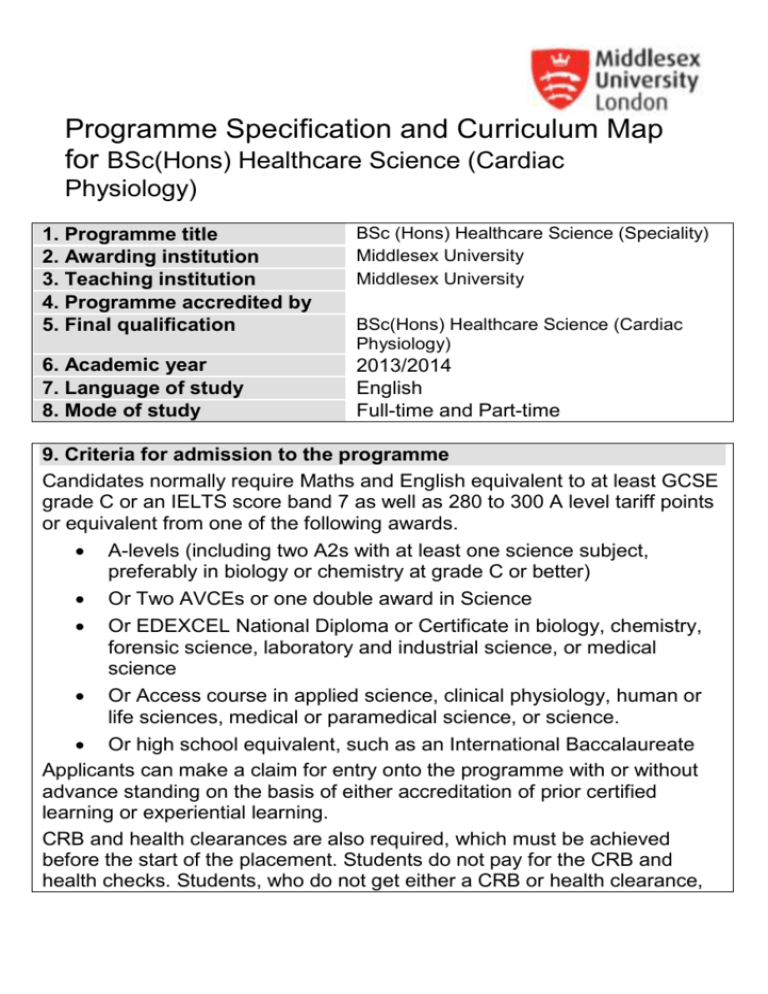 Healthcare Science Cardiac Physiology BSc Hons 