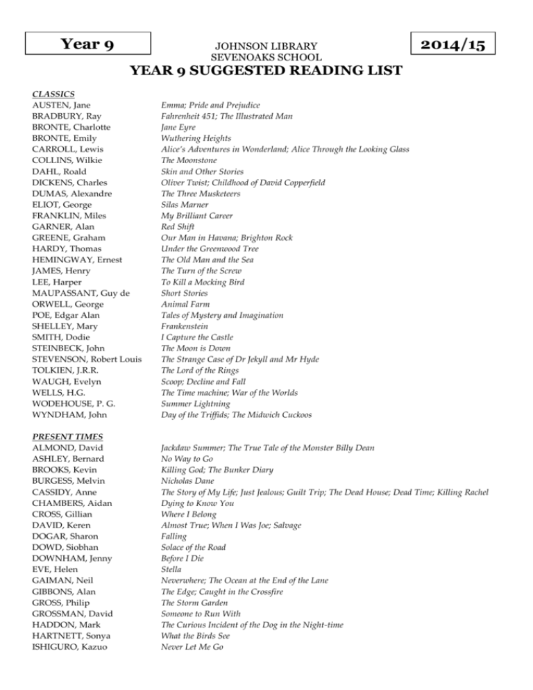 Year 9 Reading List Year 9 Reading List