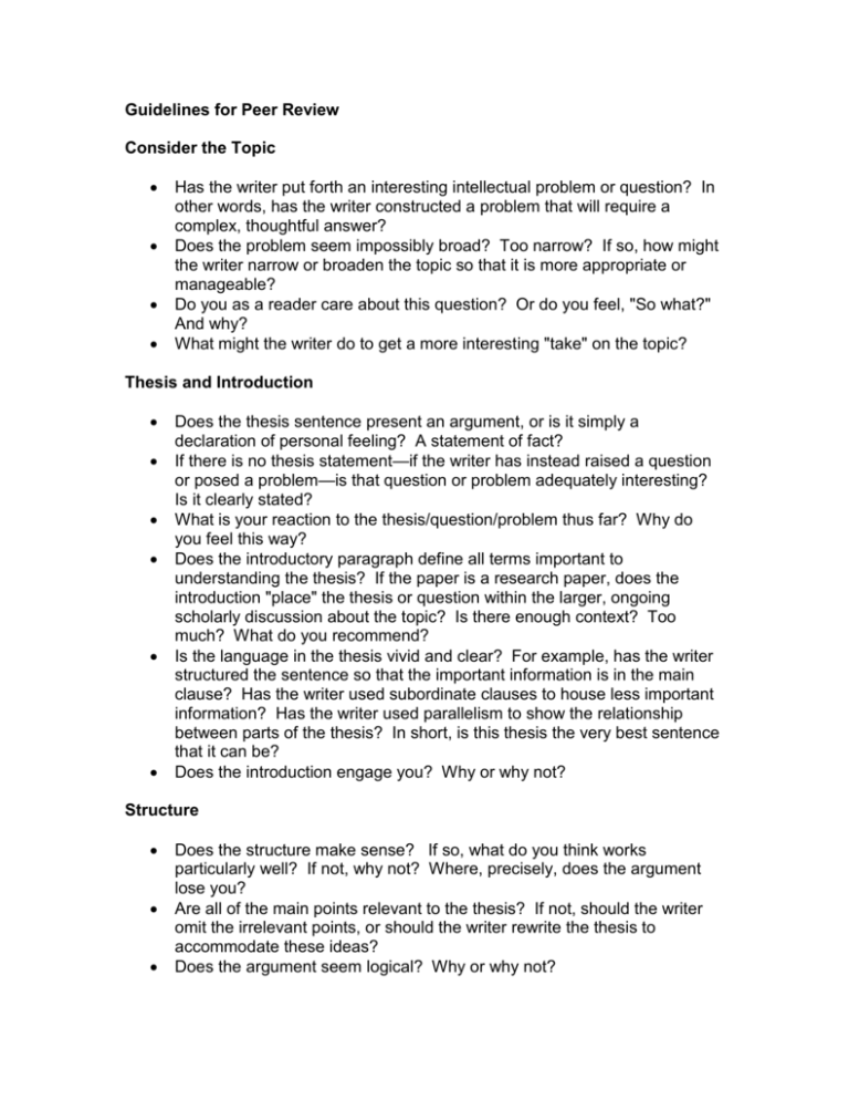 Guidelines For Peer Review Guidelines For Peer Review