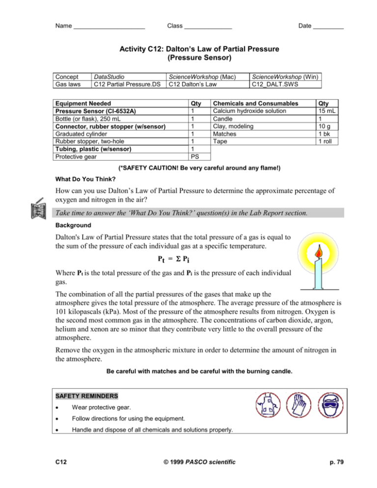 Dalton`s Law of Partial Pressure