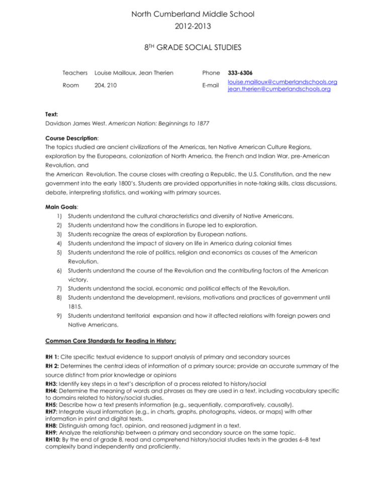 8th grade social studies - Cumberland School Department