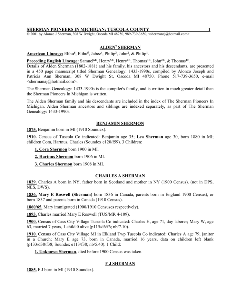 ALDEN7 SHERMAN - Sherman Roots