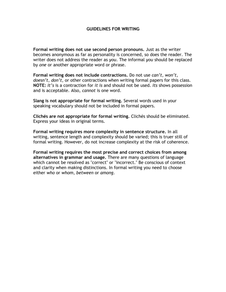 GUIDELINES FOR FORMAL WRITING