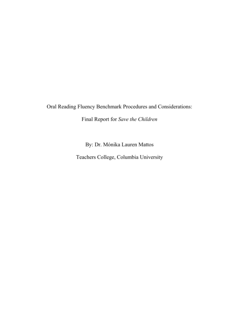 Oral Reading Fluency Benchmark Procedures and Considerations
