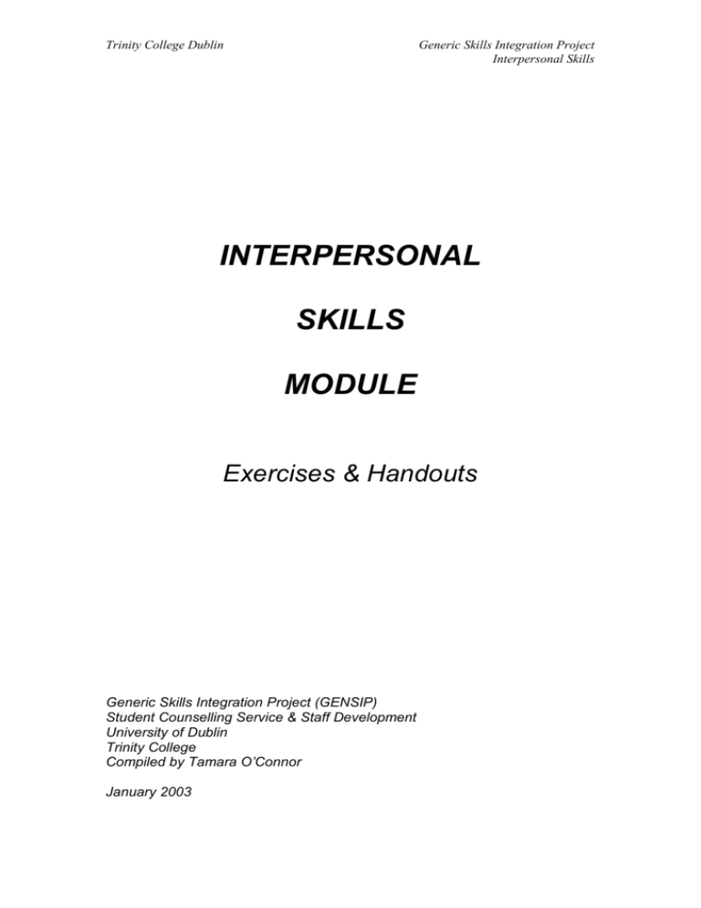 Interpersonal Skills Exercises Interpersonal Skills Exercises