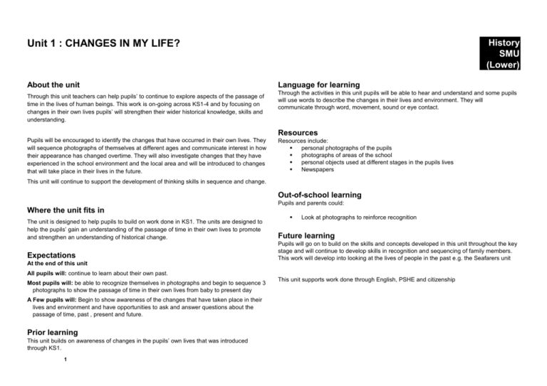 KS2 Changes in my life