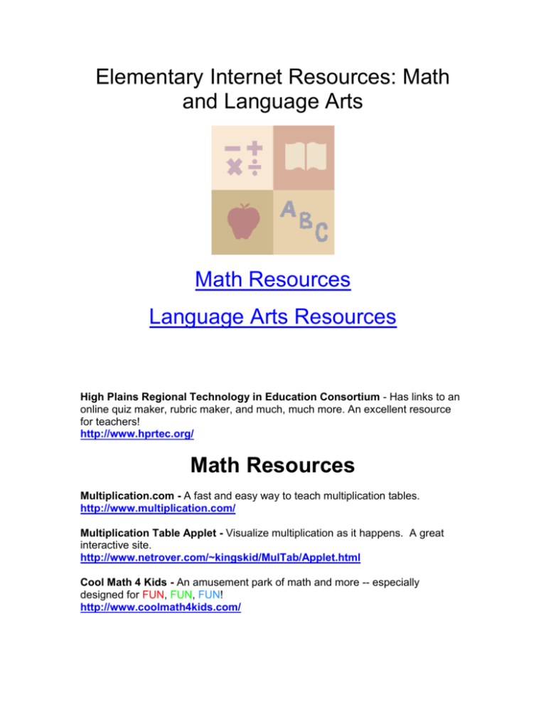 Elementary Internet Resources Math And Language Arts