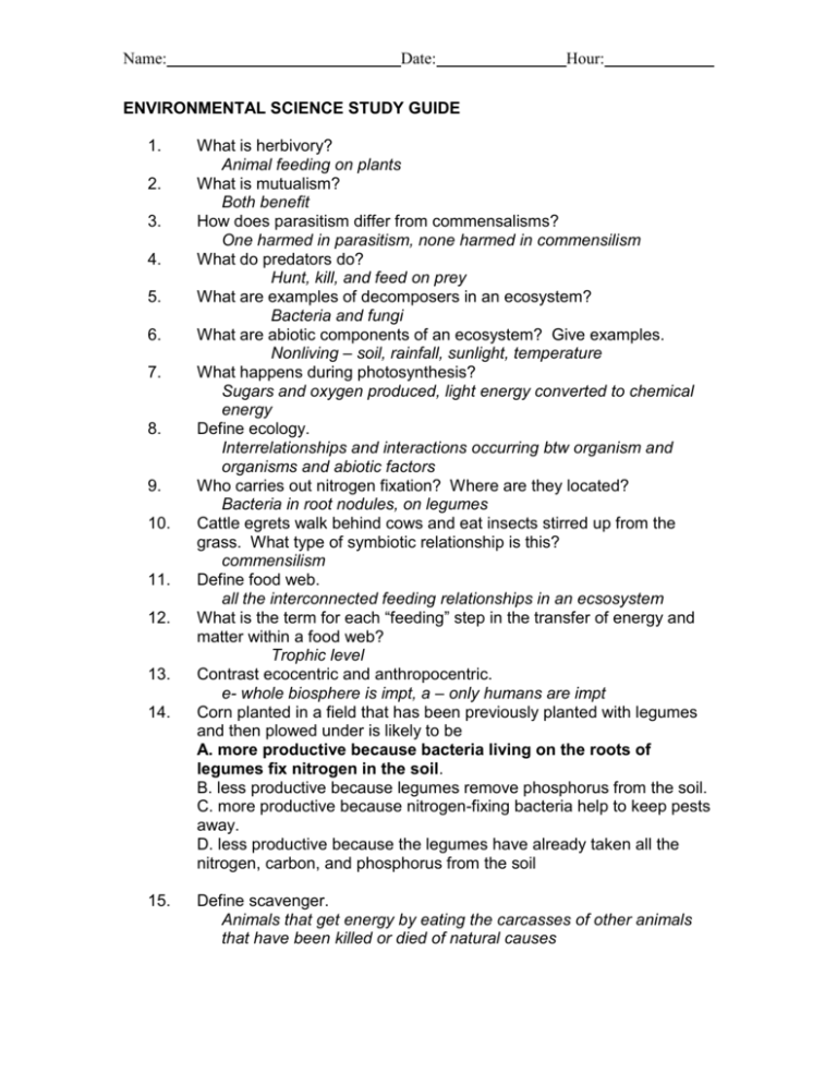 ENVIRONMENTAL SCIENCE STUDY GUIDE ENVIRONMENTAL SCIENCE STUDY GUIDE