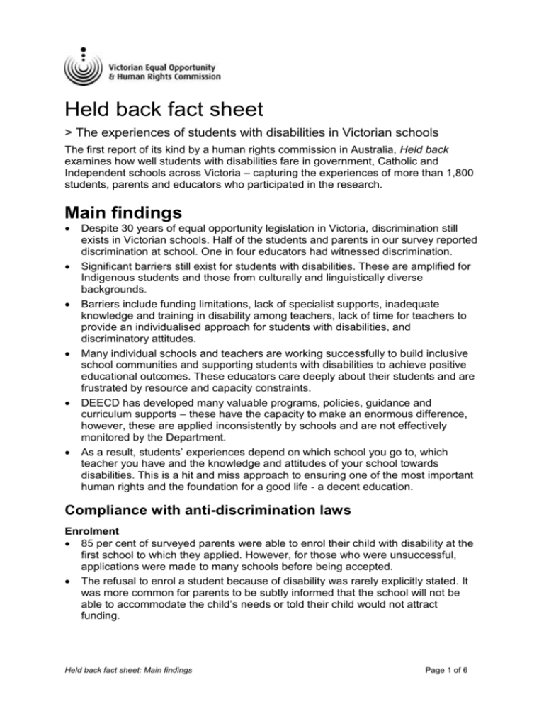 Held back fact sheet - Main findings