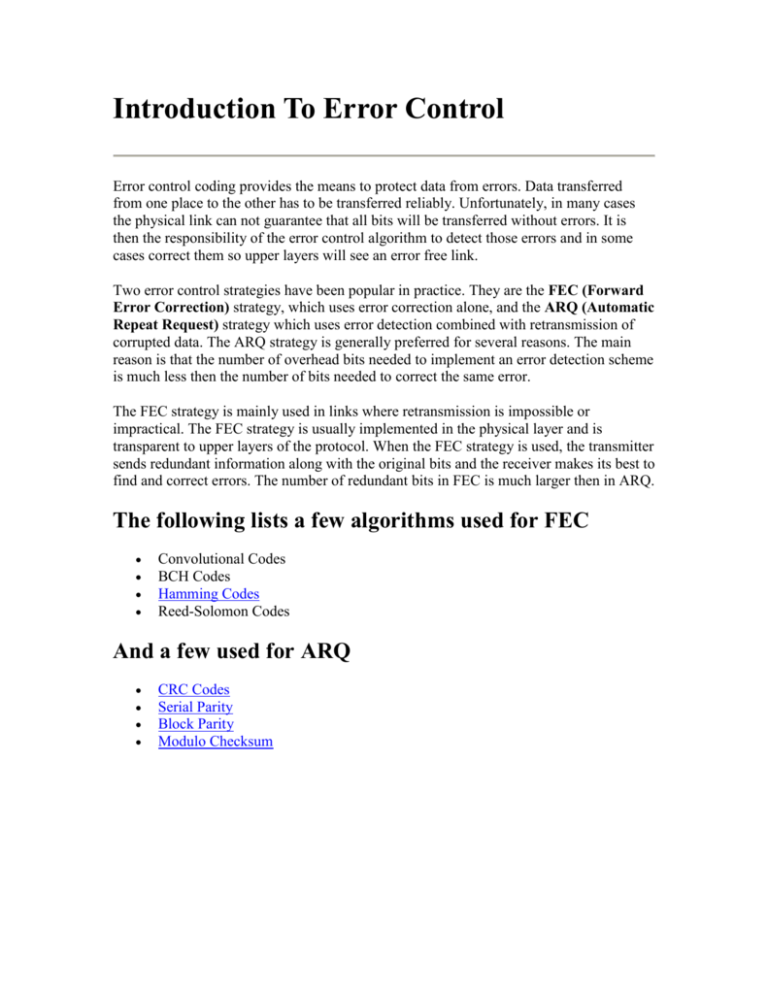 Introduction To Error Control