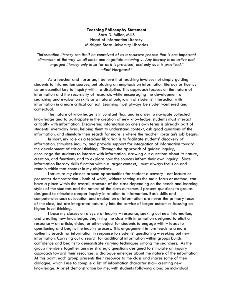 Teaching Philosophy Statement Teaching Philosophy Statement